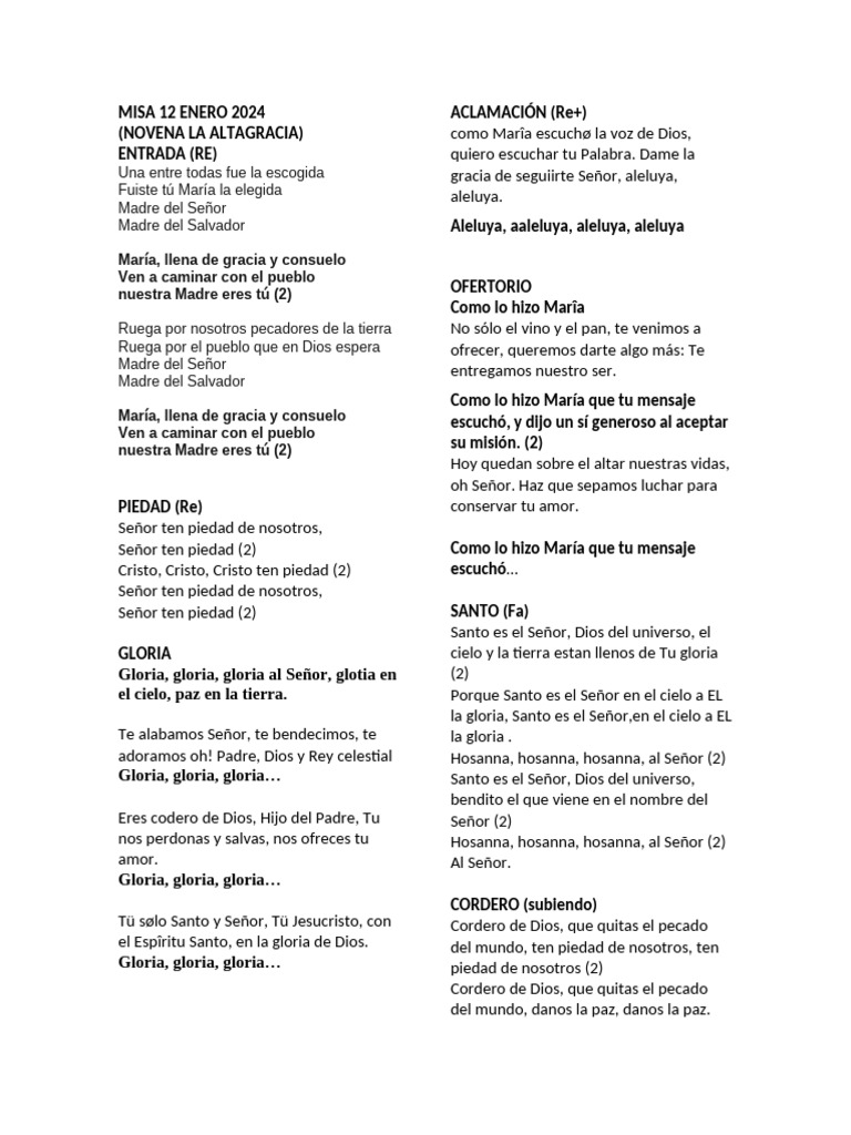 Cantos Litúrgicos para Misa 3 | PDF | María, madre de Jesús | Cristo (título)