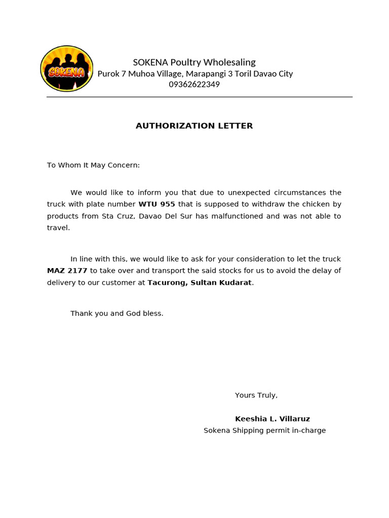 Authorization Letter For Rescue - Docx Lyndon | PDF