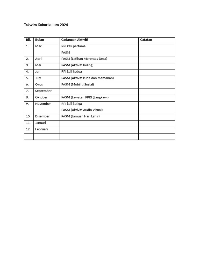 Takwim Kurikulum 2024 | PDF