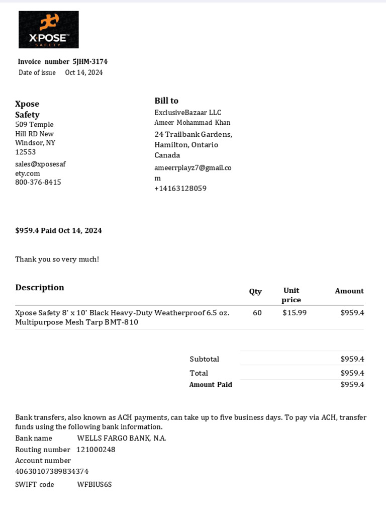 Xpose Safety Invoice | PDF