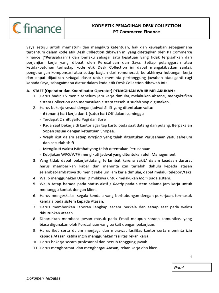 Kode Etik Penagihan PT Commerce Finance | PDF