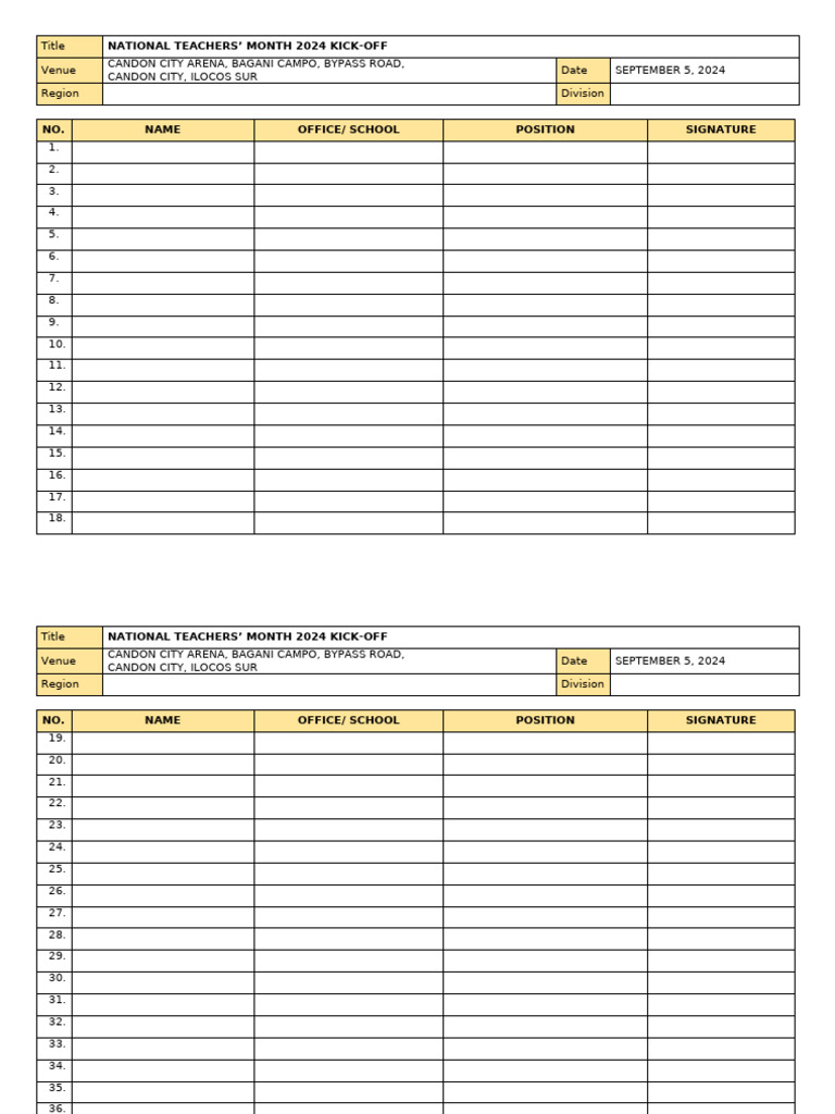 Attendance Sheet Template 1 | PDF