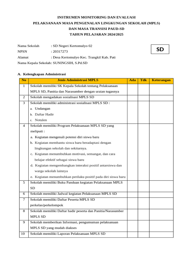 Instrumen Monitoring MPLS 2024 | PDF