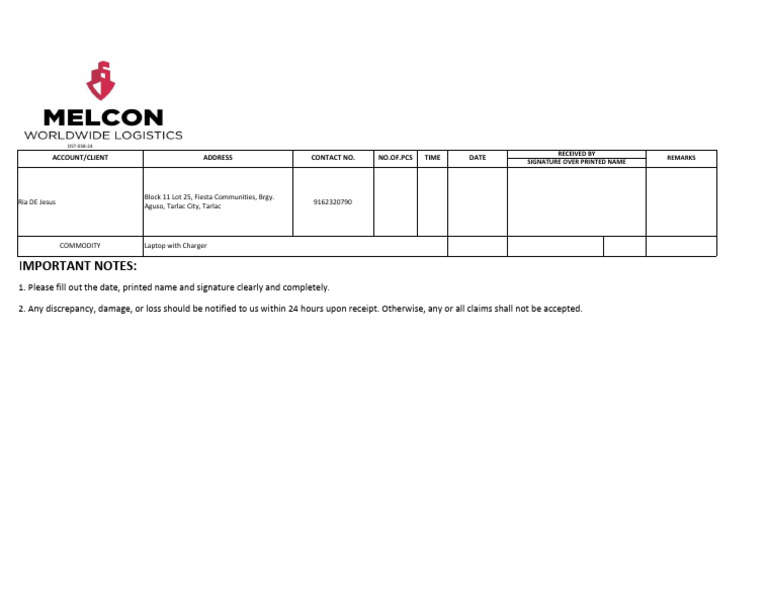 Laptop Receipt Acknowledgment Form | PDF
