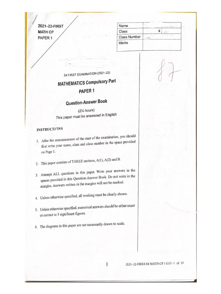 SPYC Maths F4 Term 1 LQ | PDF