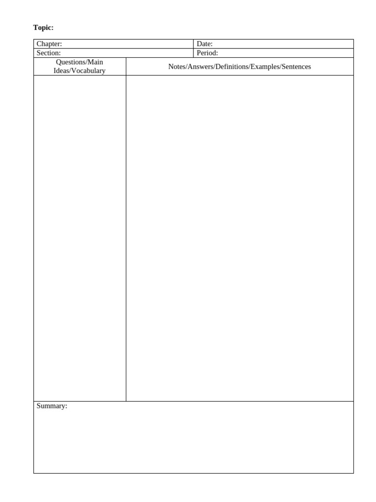 Cornell Notetaking Template | PDF