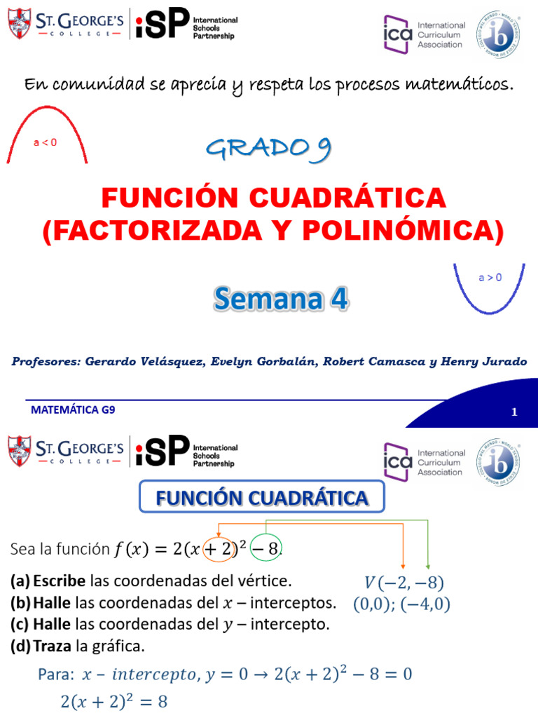 Función Cuadrática Factorizada y Polinomica - Grado 9 - 2024 - Ivb | PDF | Ecuaciones | Matemáticas