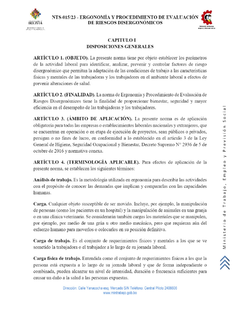 NTS 015 - ERGONOMÍA Y PROCEDIMIENTO DE EVALUACIÓN DE RIESGOS DISERGONÓMICOS Normas Técnicas de ...