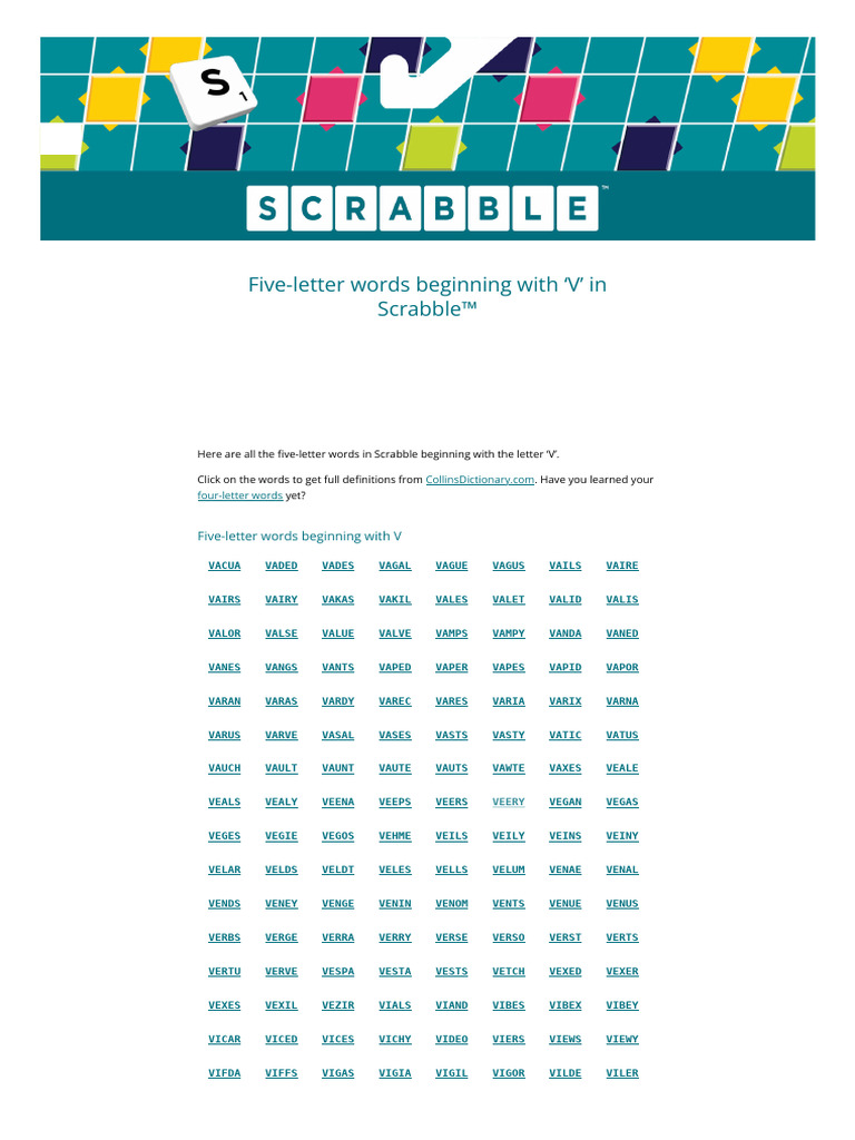 V-Official Five-Letter Words Beginning With 'V' - Scrabble & Word ...