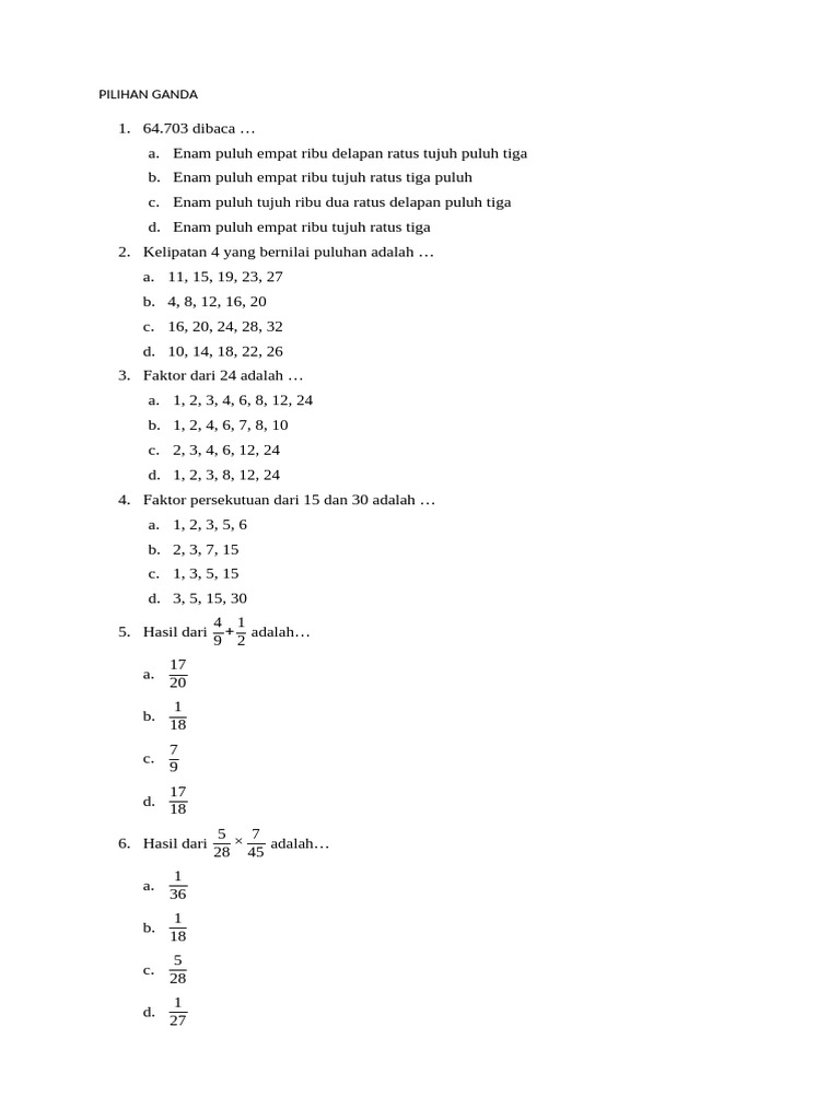 Kisi Kisi Kelas 5 MTK | PDF