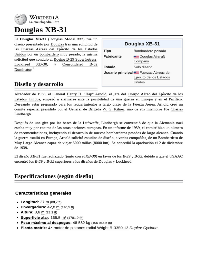 Douglas XB-31: Bombardero Pesado Experimental | PDF | Ingeniería ...