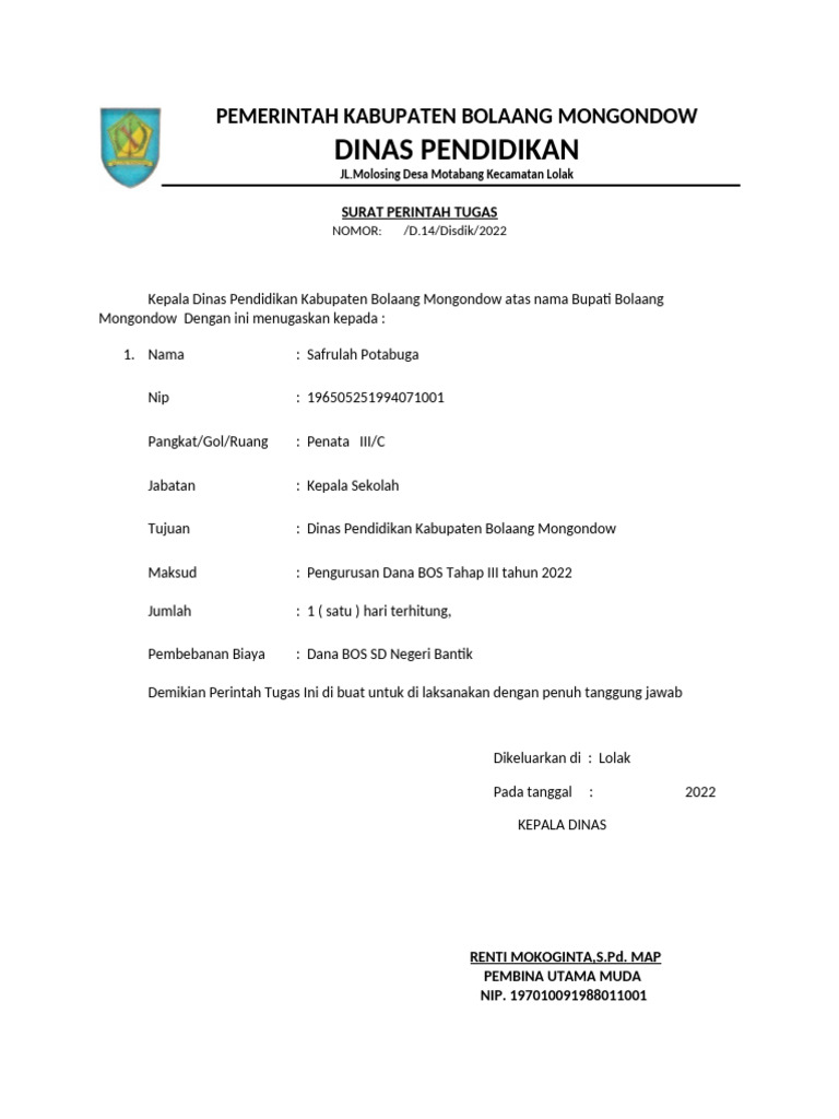 Surat Tugas Kepala Sekolah | PDF