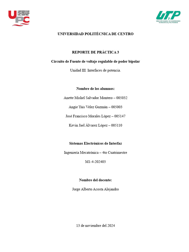 Practica 3 - U3 - Acosta | PDF | Rectificador | Red eléctrica