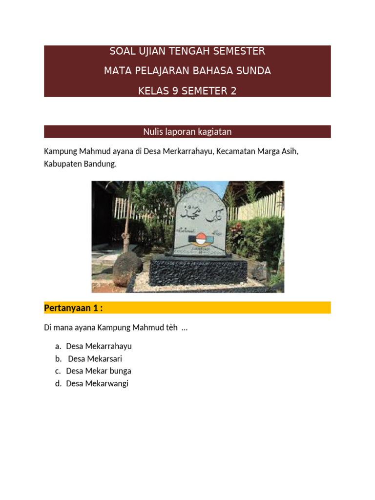 Soal Akm Ujian Tengah Semester Bahasa Sunda Kelas 9 | PDF