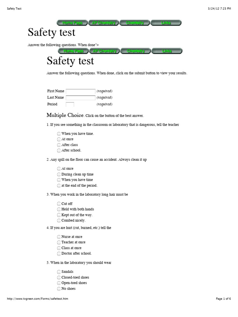 Safety Test1 | PDF | Laboratories | Fires