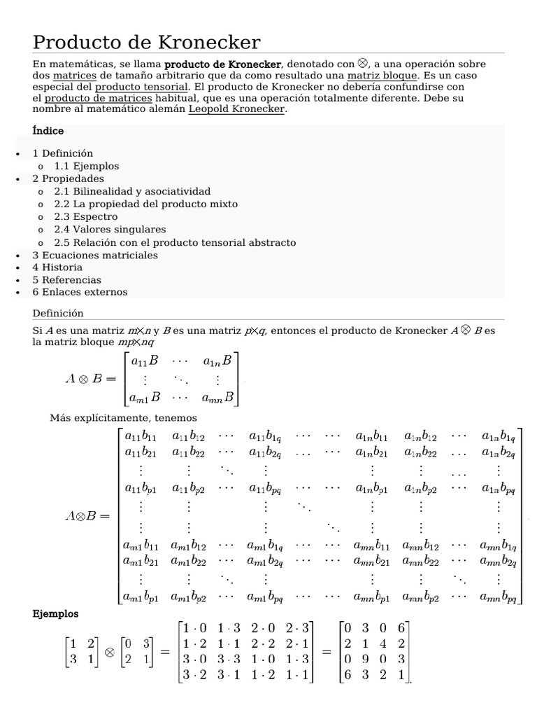 Producto de Kronecker | PDF | Matriz (Matemáticas) | Teoría de la matriz