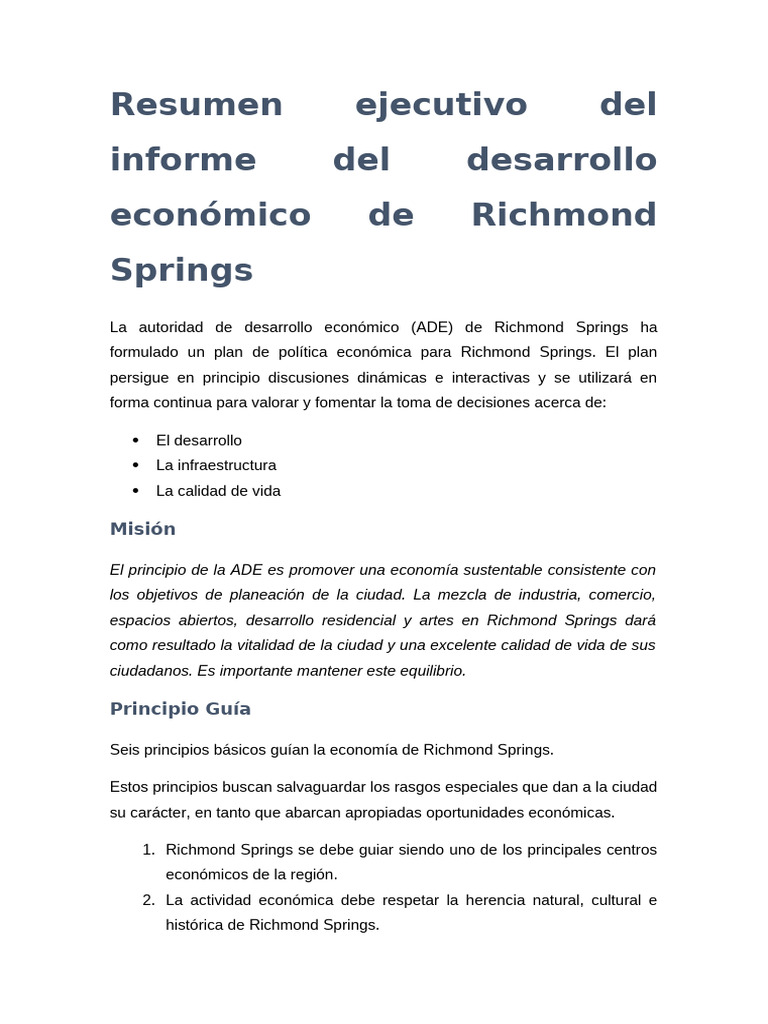 Plan de Desarrollo Económico Richmond Springs | PDF | Richmond | Economias