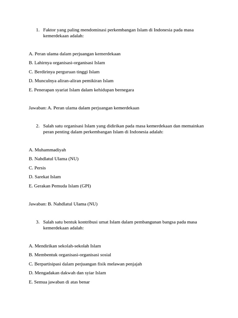 SOAL PAI (Menelaah Perkembangan Islam Pada Masa Kemerdekaan) IQBAL | PDF