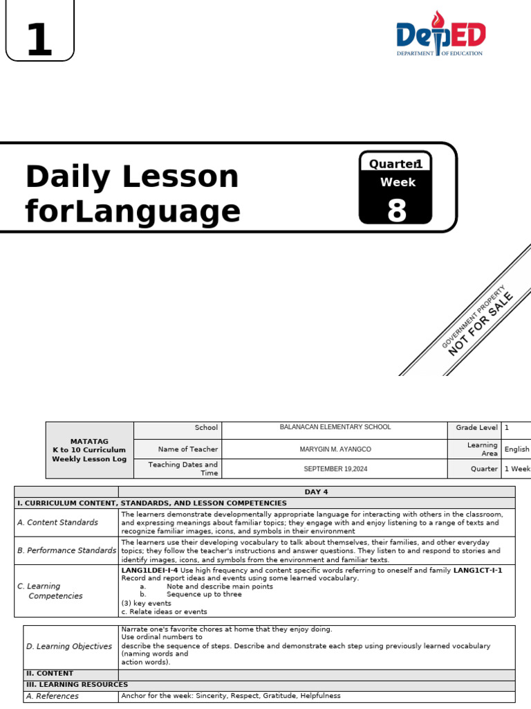 LE Language Q1 Week8 v.2-D4 | PDF | Learning | Curriculum