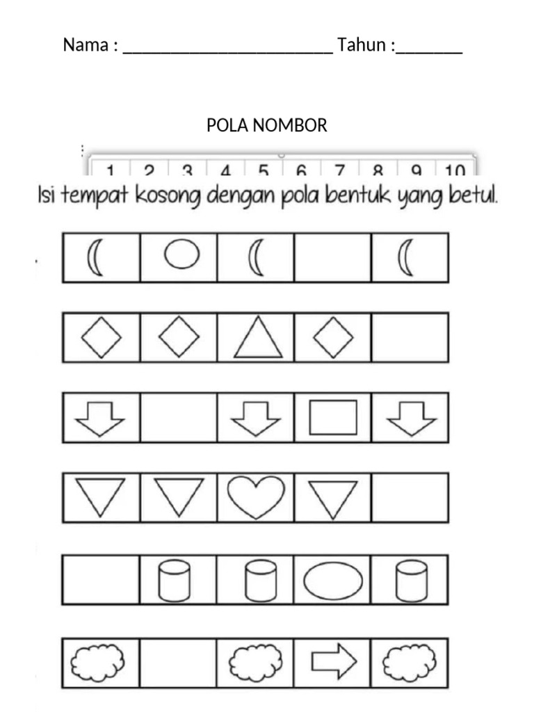 Lembar Kerja Pola Angka Anak | PDF