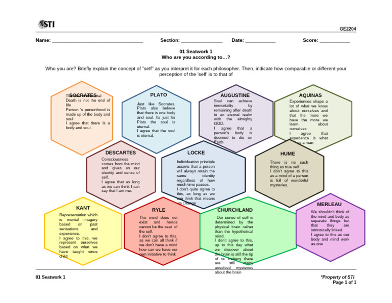 01 Seatwork 1 | PDF | Soul | Philosophy Of Self