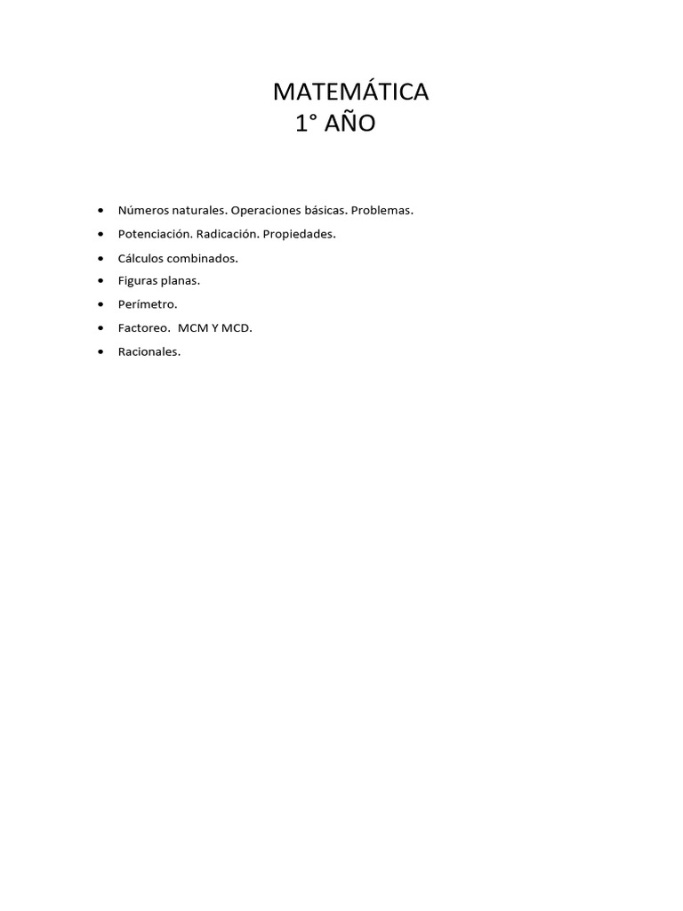 Cuadernillo Matematica 1 Año 2022 | PDF | División (Matemáticas) | Números