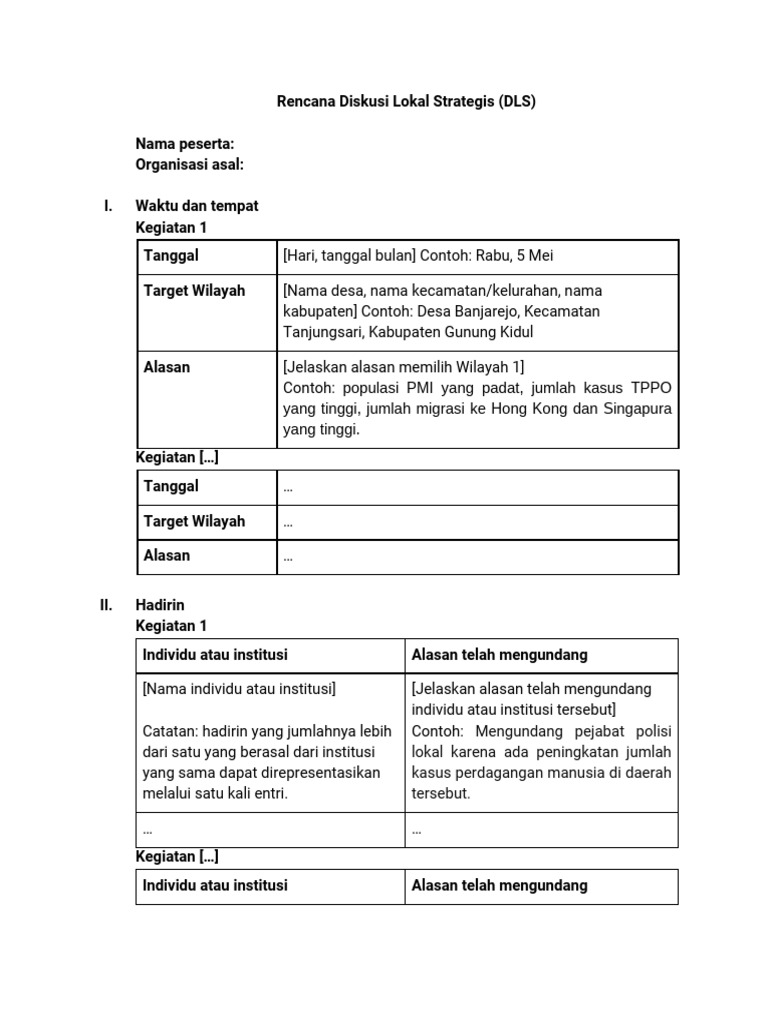 Template Rencana Kegiatan DLS | PDF