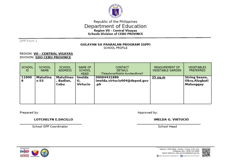 MATUTINAO ES GPP Form 1 | PDF
