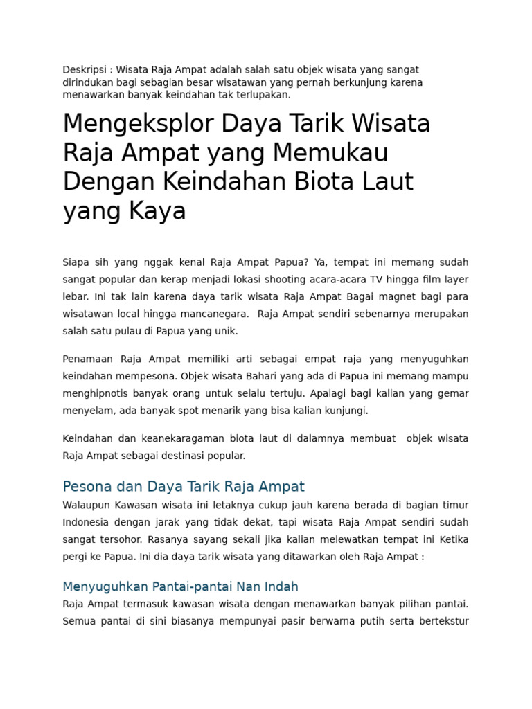 Keindahan Raja Ampat: Surga Wisata Bahari | PDF