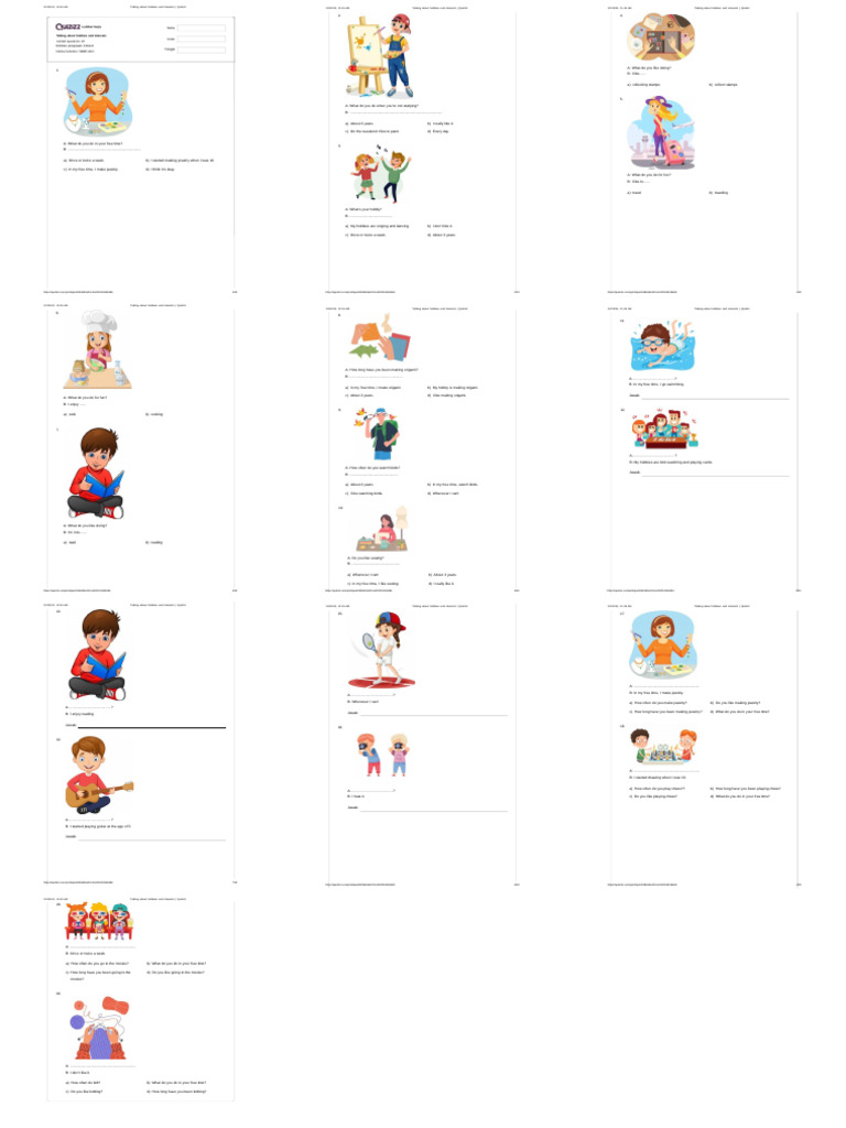 Talking About Hobbies and Interests - Quizizz | PDF | Hobbies