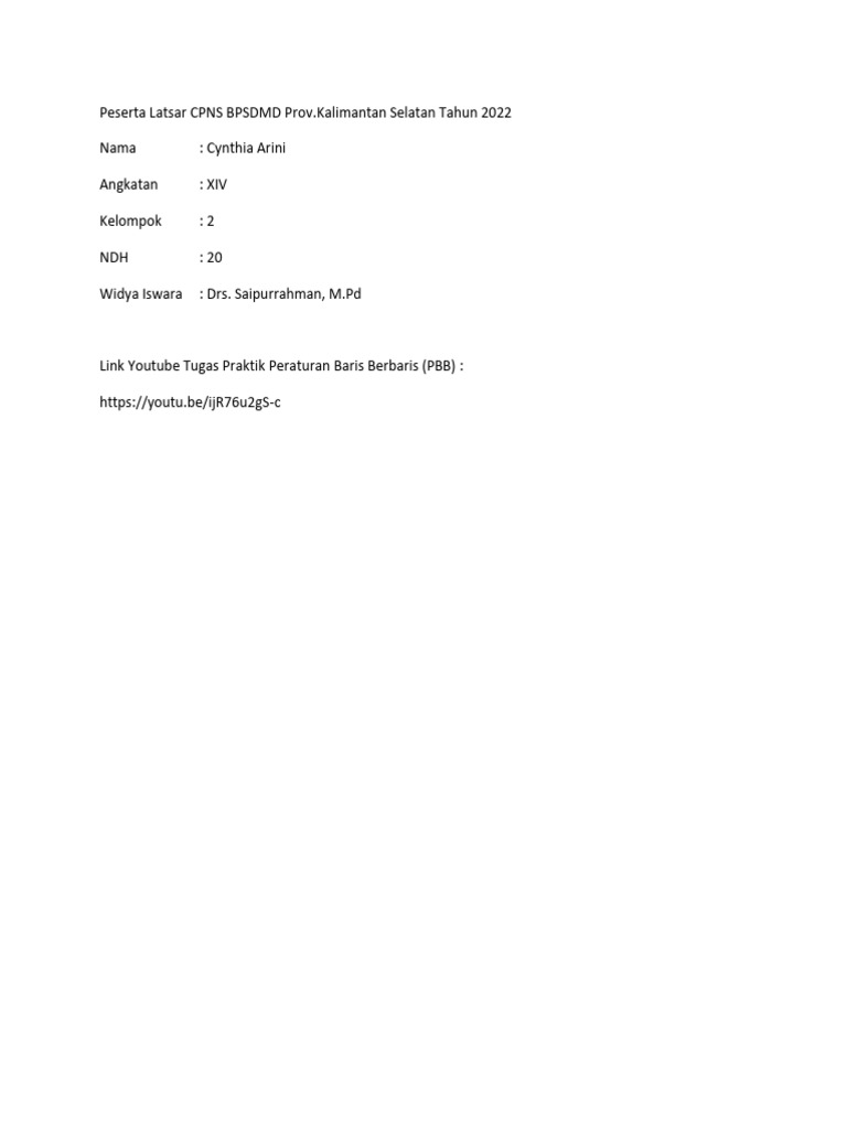 14 - 2 - 20 - Cynthia Arini (Tugas Praktik PBB) .Mp4 | PDF