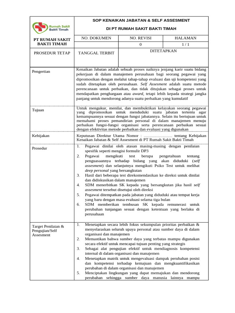Sop Promosi & Self Assesment | PDF