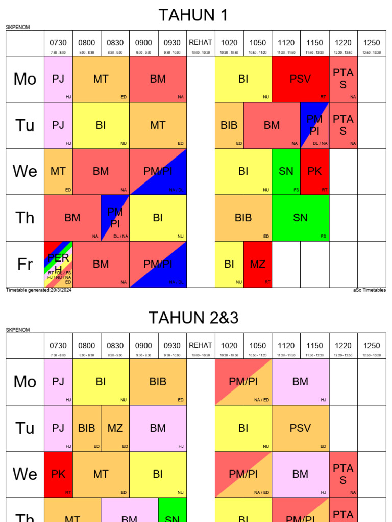 Test Timetable 20 Mac 2024 (Classroom) | PDF