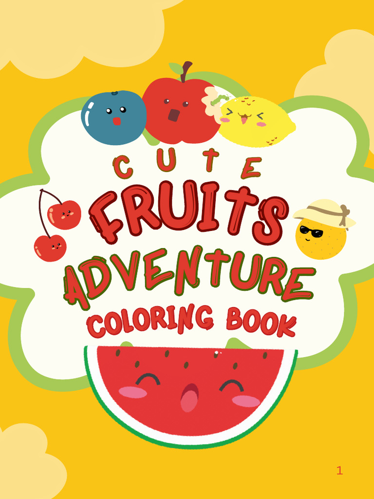Yellow Playful Fruits Illustrative Coloring Book Cover Document ...