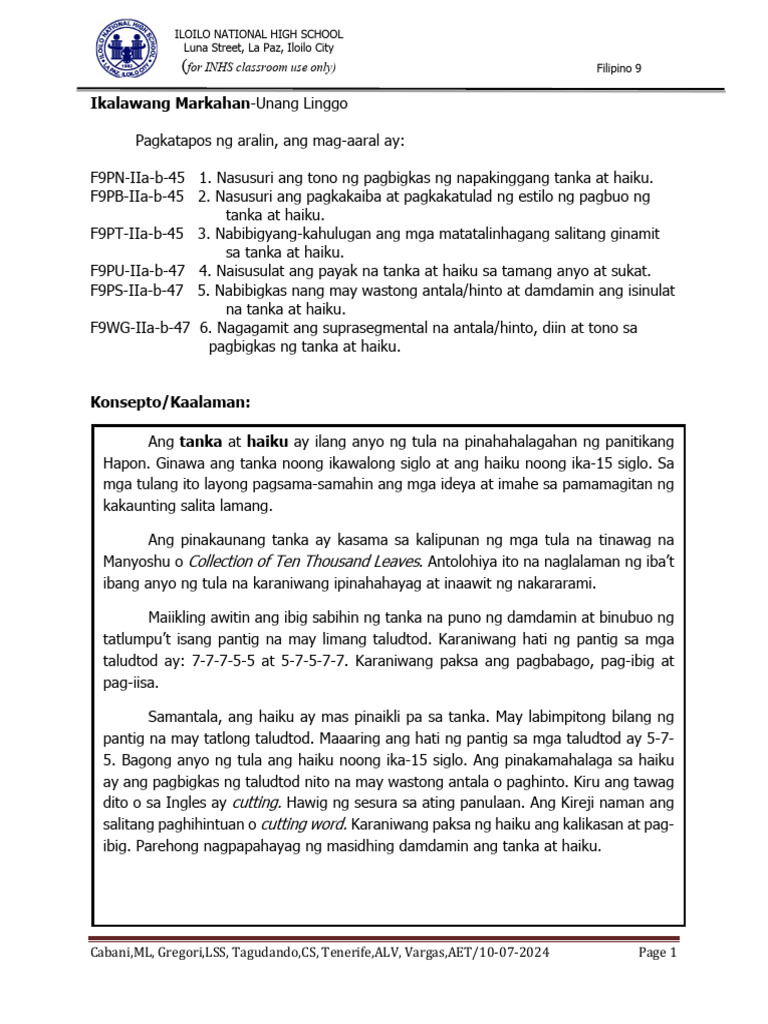 FIL 9 SLK - Quarter2 - Weeks 12347 SY 24 25 | PDF