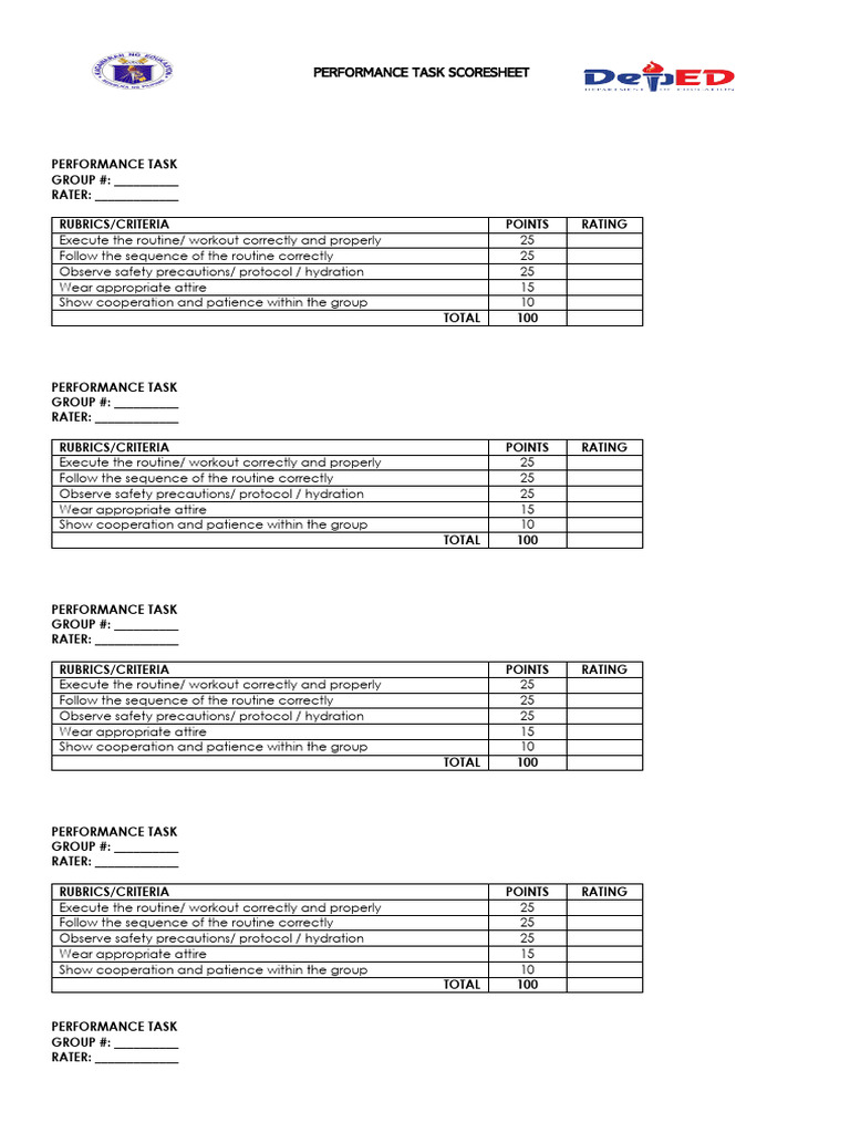 Scoresheet - PERFORMANCE TASK | PDF