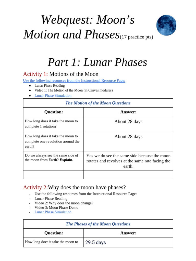 Maryam Qasim - Webquest - Moon's Motion and Phases - Catlett-Muhammad | PDF | Moon | Planetary ...