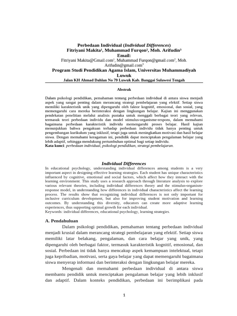 Perbedaan Individual (Individual Differences) | PDF