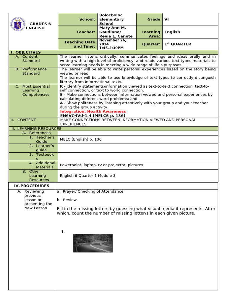 English DLP INSET (Final) | PDF | Cognition | Learning