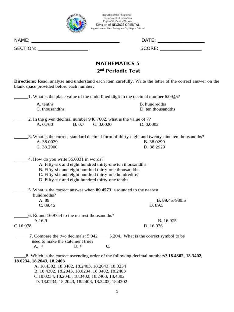 Q2 - GR 5 Math | PDF | Ratio | Numbers
