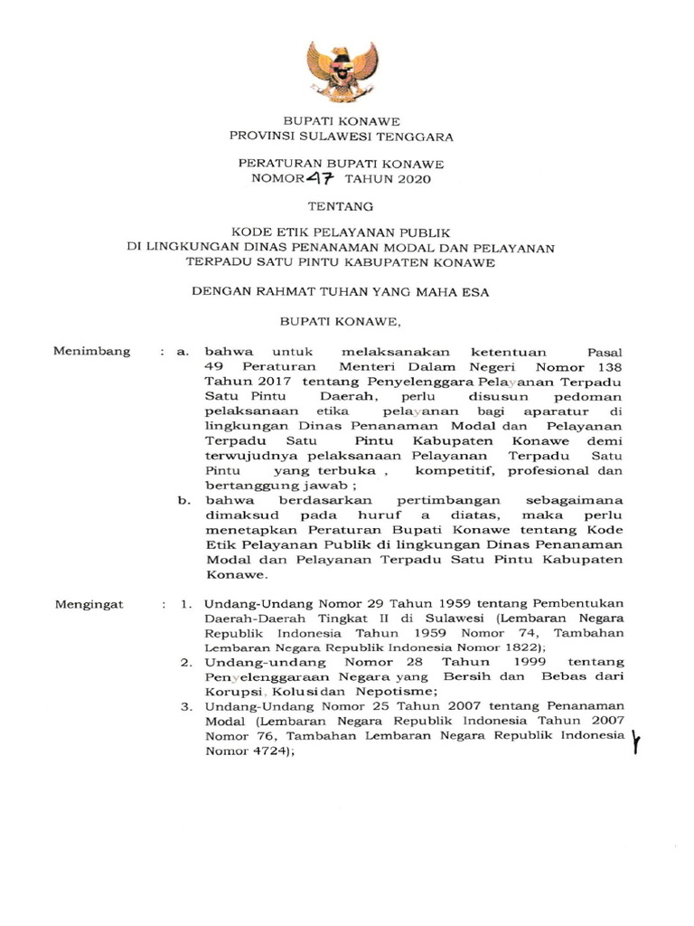 Perbup Nomor 47 Tahun 2020 | PDF
