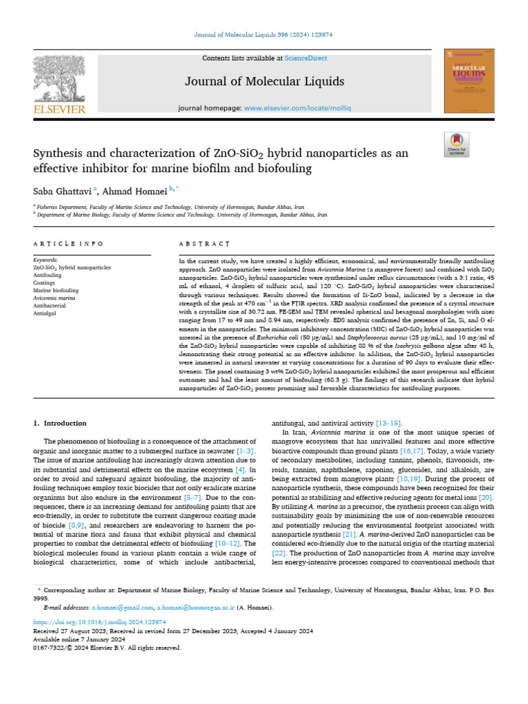 Synthesis and Characterization of ZnO-SiO2 Hybrid Nanoparticles As An Effective Inhibitor For ...
