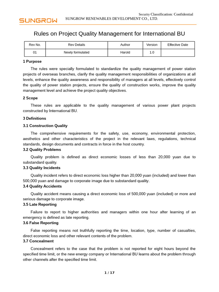 Rules On Project Quality Management For International BU | PDF ...