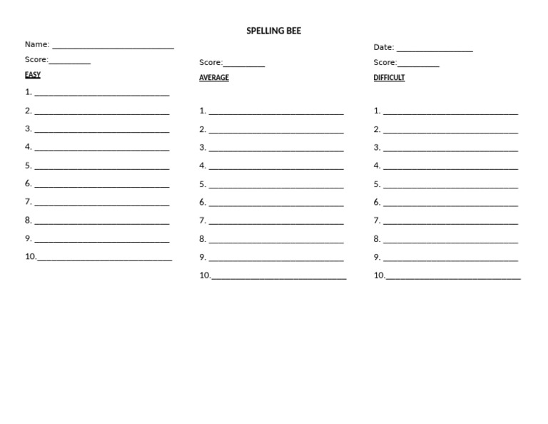 sPELLING qUIZ aSWER sHEET | PDF