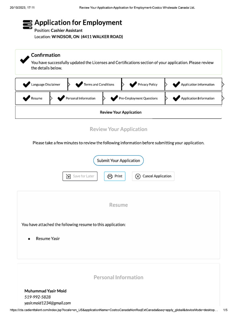 Costco Application | PDF