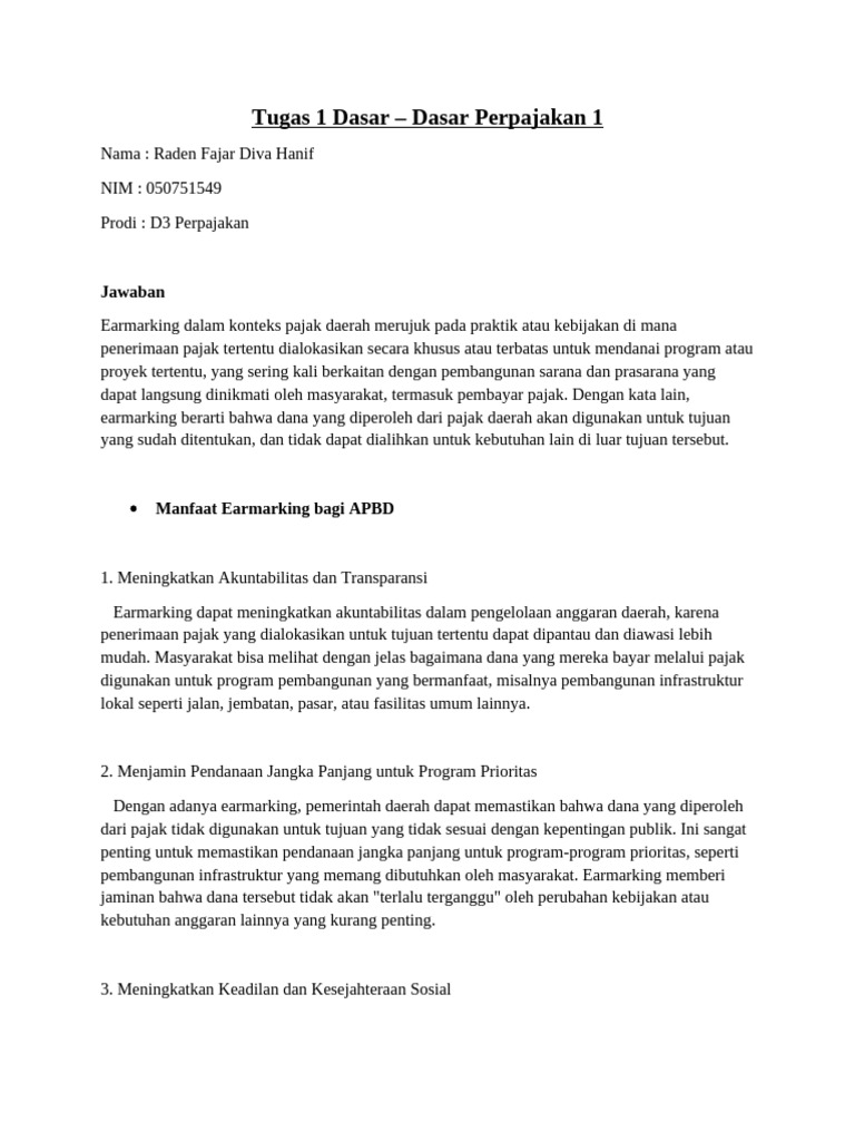 Tugas 1 Dasar Dasar Perpajakan | PDF