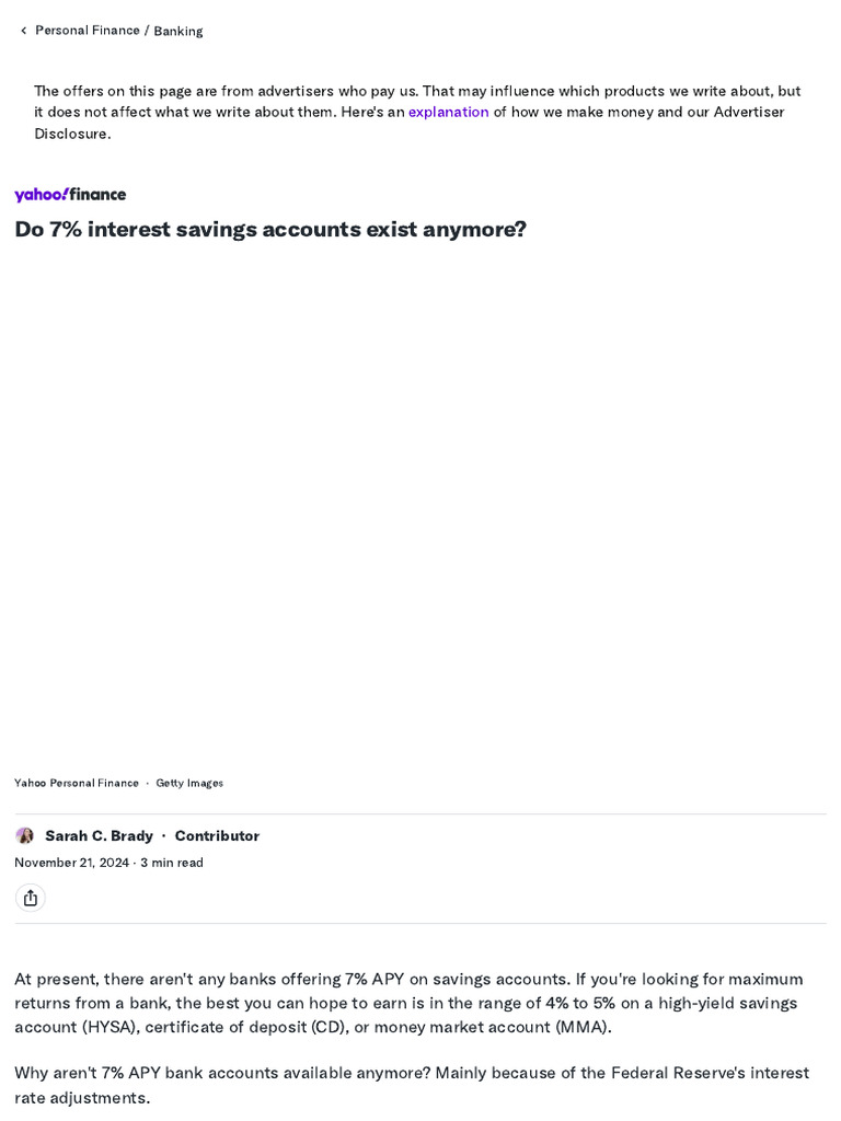 Do 7% Interest Savings Accounts Exist Anymore | PDF | Interest | Banks