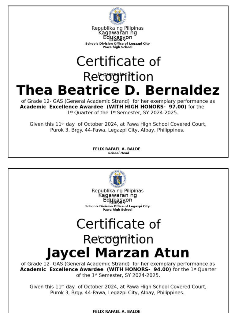 Intrams 2024 - Certificates | PDF