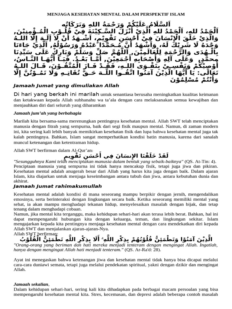 Menjaga Kesehatan Mental Dalam Perspektif Islam | PDF