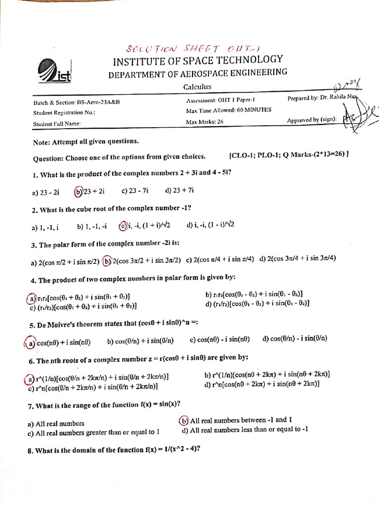 Solution Sheet OHT 1 Aero | PDF